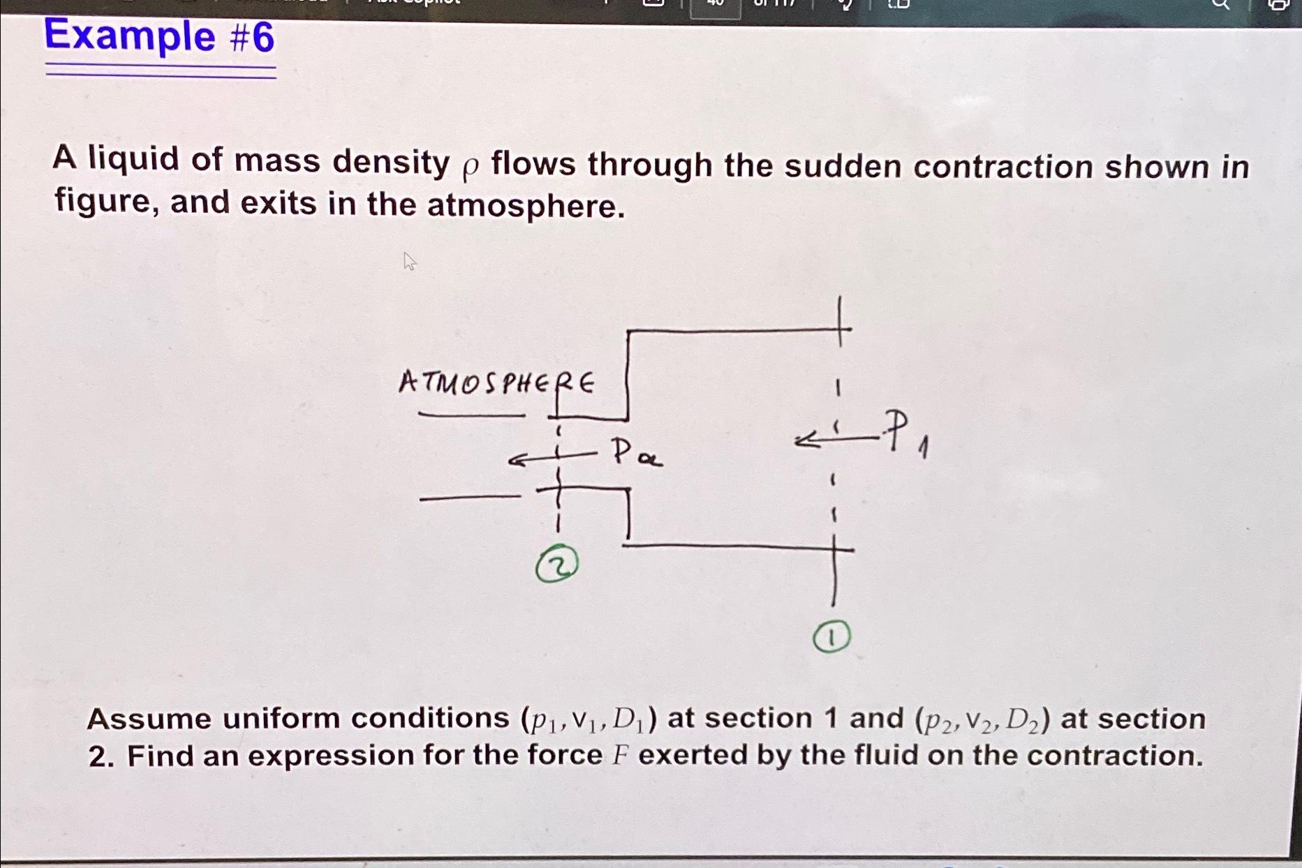 Solved Example #6A liquid of mass density ρ ﻿flows through | Chegg.com