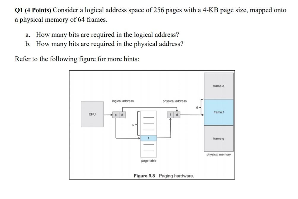 Solved Q1 (4 Points) Consider a logical address space of 256 | Chegg.com