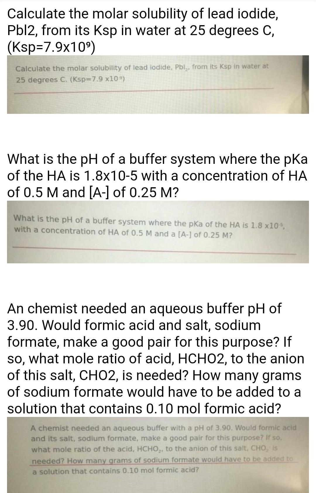 Solved Calculate the molar solubility of lead iodide, Pbl2, | Chegg.com