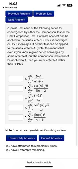 Solved (1 point) Test each of the following series for | Chegg.com