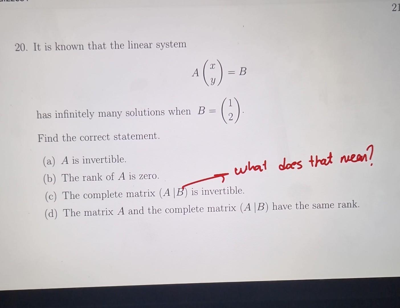Solved 20. It is known that the linear system A(+)-₁ () has | Chegg.com