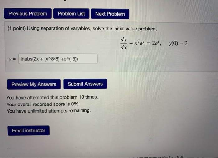 Solved Previous Problem Problem List Next Problem (1 point) | Chegg.com