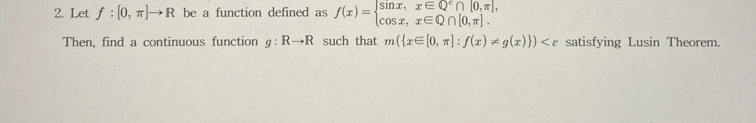 Solved Let f:[0,π]→R ﻿be a function defined as | Chegg.com