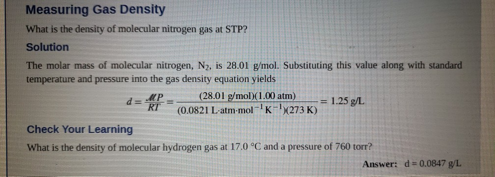 Solved Measuring Gas Density What is the density of | Chegg.com