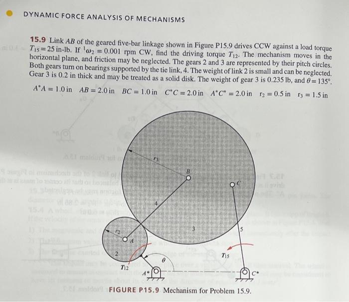 Solved DYNAMIC FORCE ANALYSIS OF MECHANISMS 15.9 Link AB of | Chegg.com