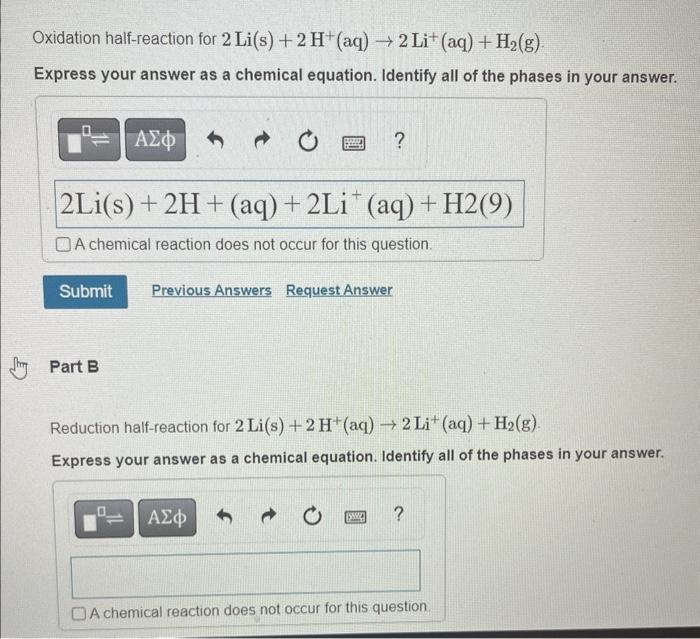Solved Oxidation half-reaction for | Chegg.com