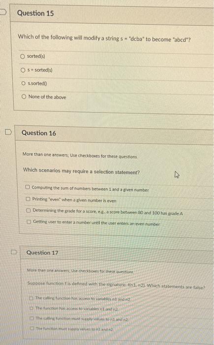 Solved Which of the following will modify a string s= "dcba" | Chegg.com