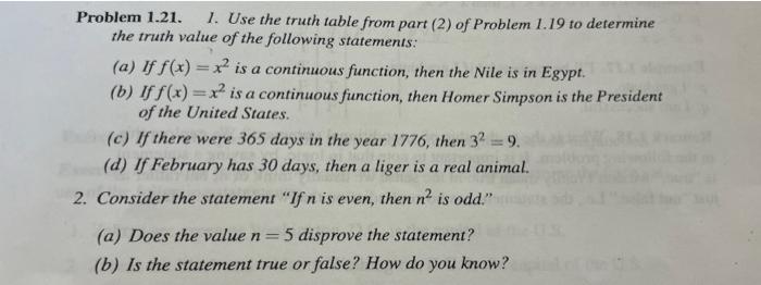 Solved Problem 1.21. 1. Use the truth table from part (2) of | Chegg.com