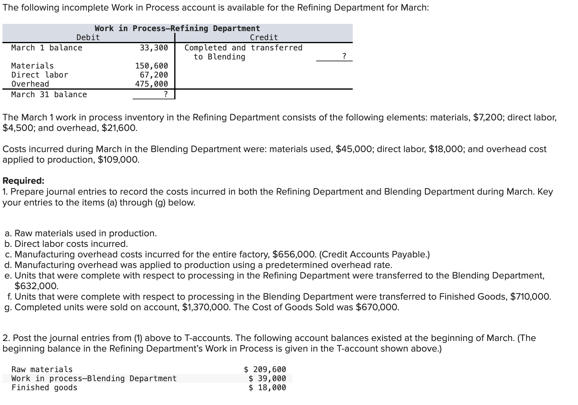 Solved The following incomplete Work in Process account is | Chegg.com