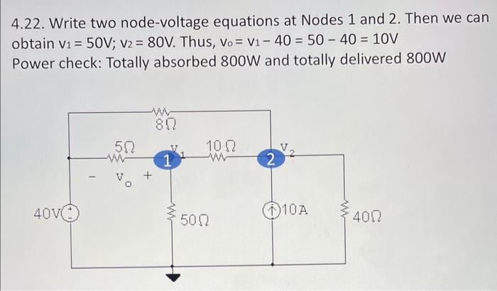 Solved 4.22. Write two node-voltage equations at Nodes 1 and | Chegg.com