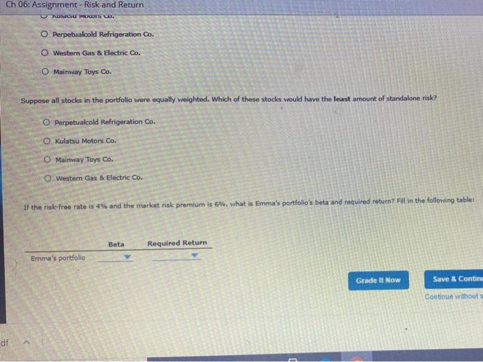 Solved Ch 06: Assignment - Risk and Return Emma holds a | Chegg.com