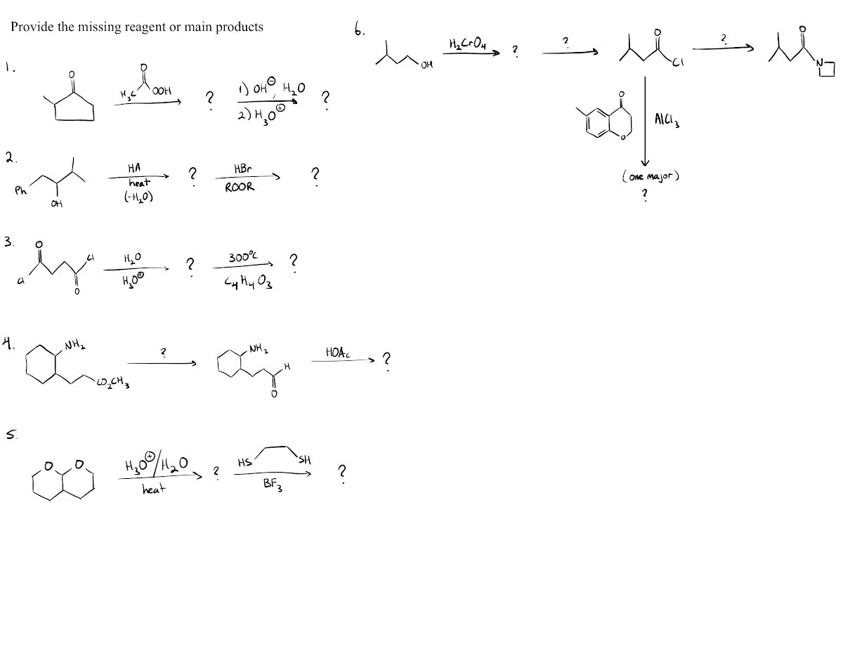 provide the missing reagents or the main products | Chegg.com