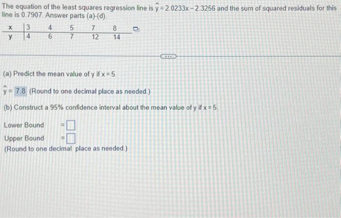 Solved The equation of the least squares regression line is | Chegg.com