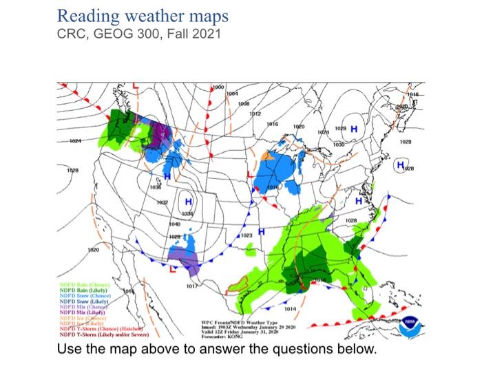 Solved Reading weather maps CRC, GEOG 300, Fall 2021 1000 | Chegg.com