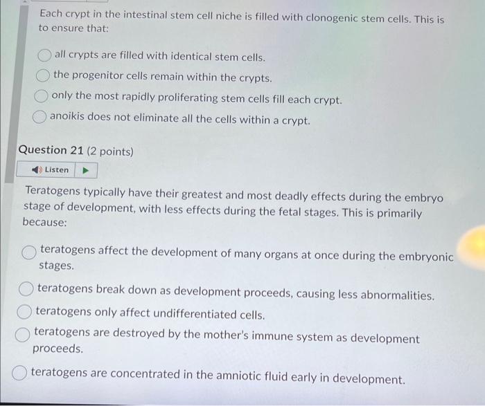 Solved Each crypt in the intestinal stem cell niche is | Chegg.com
