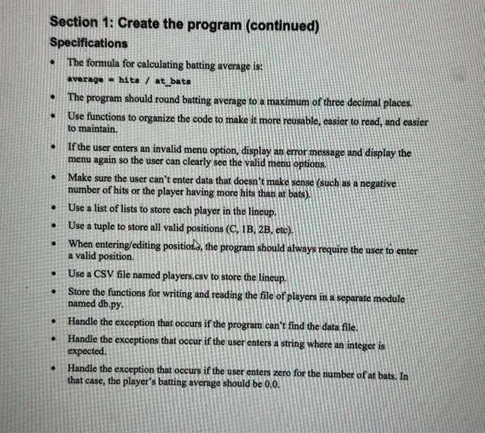 Solved Section 1: Create the program Create a program that | Chegg.com