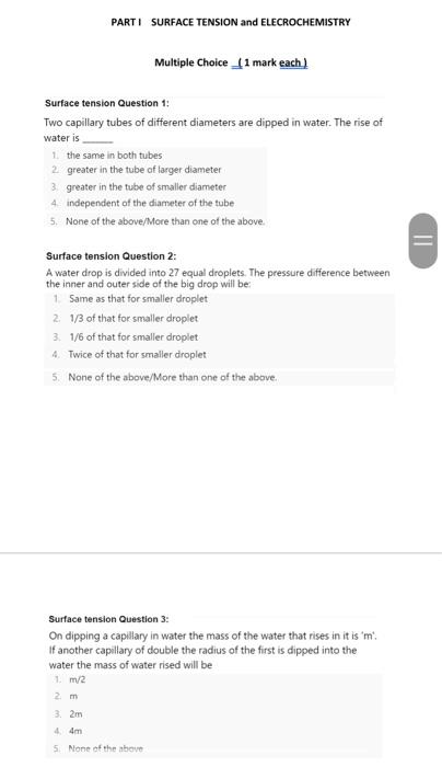 Solved Surface tension Question 1: Two capillary tubes of | Chegg.com