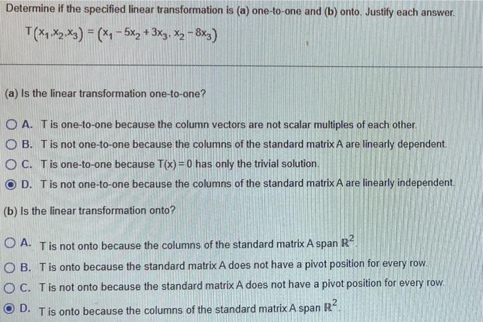 Solved Determine if the specified linear transformation is | Chegg.com