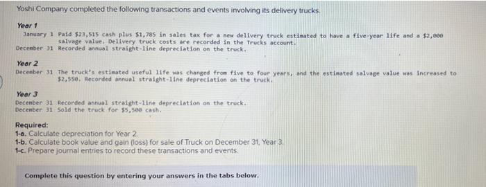 Solved Yoshi Company completed the following transactions | Chegg.com