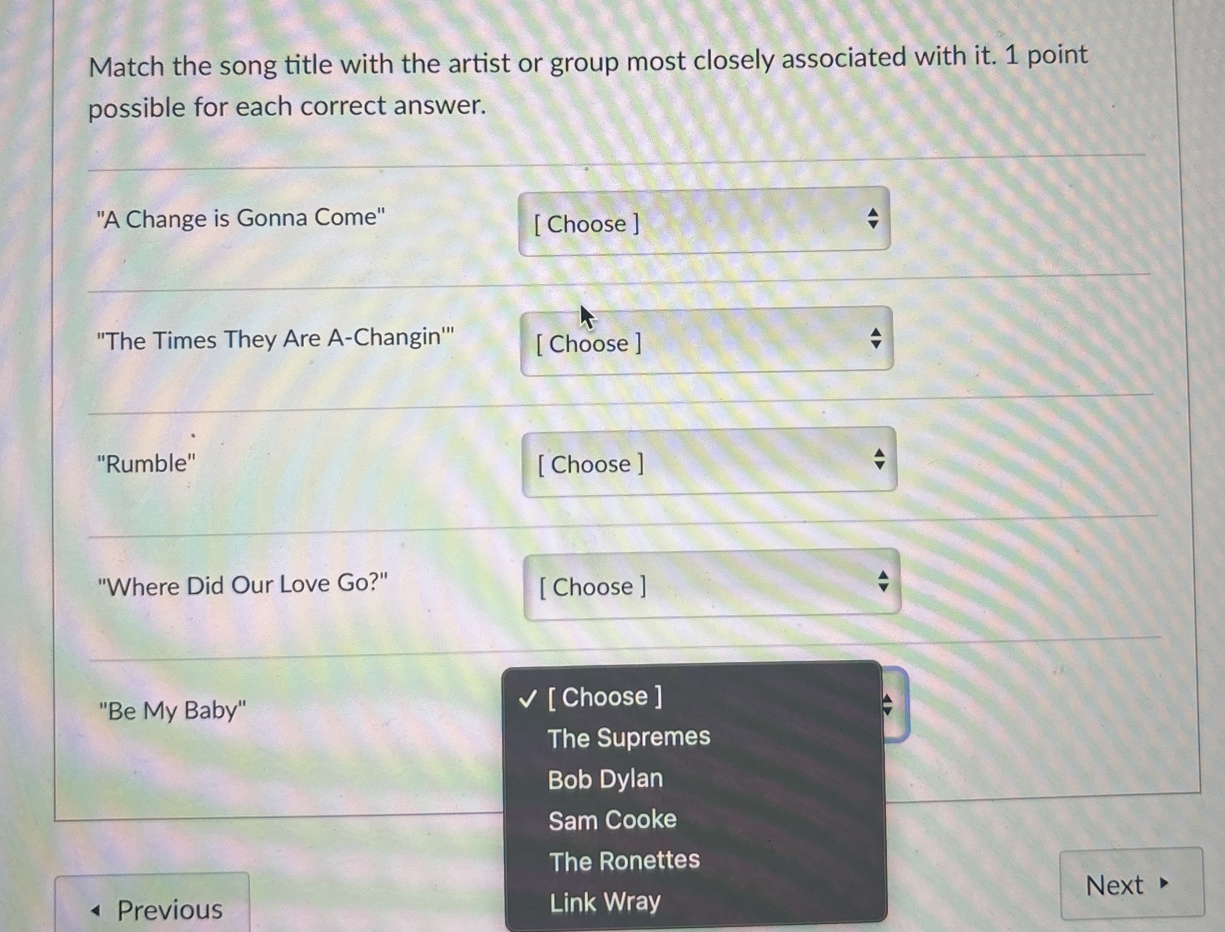 Solved Match the song title with the artist or group most | Chegg.com