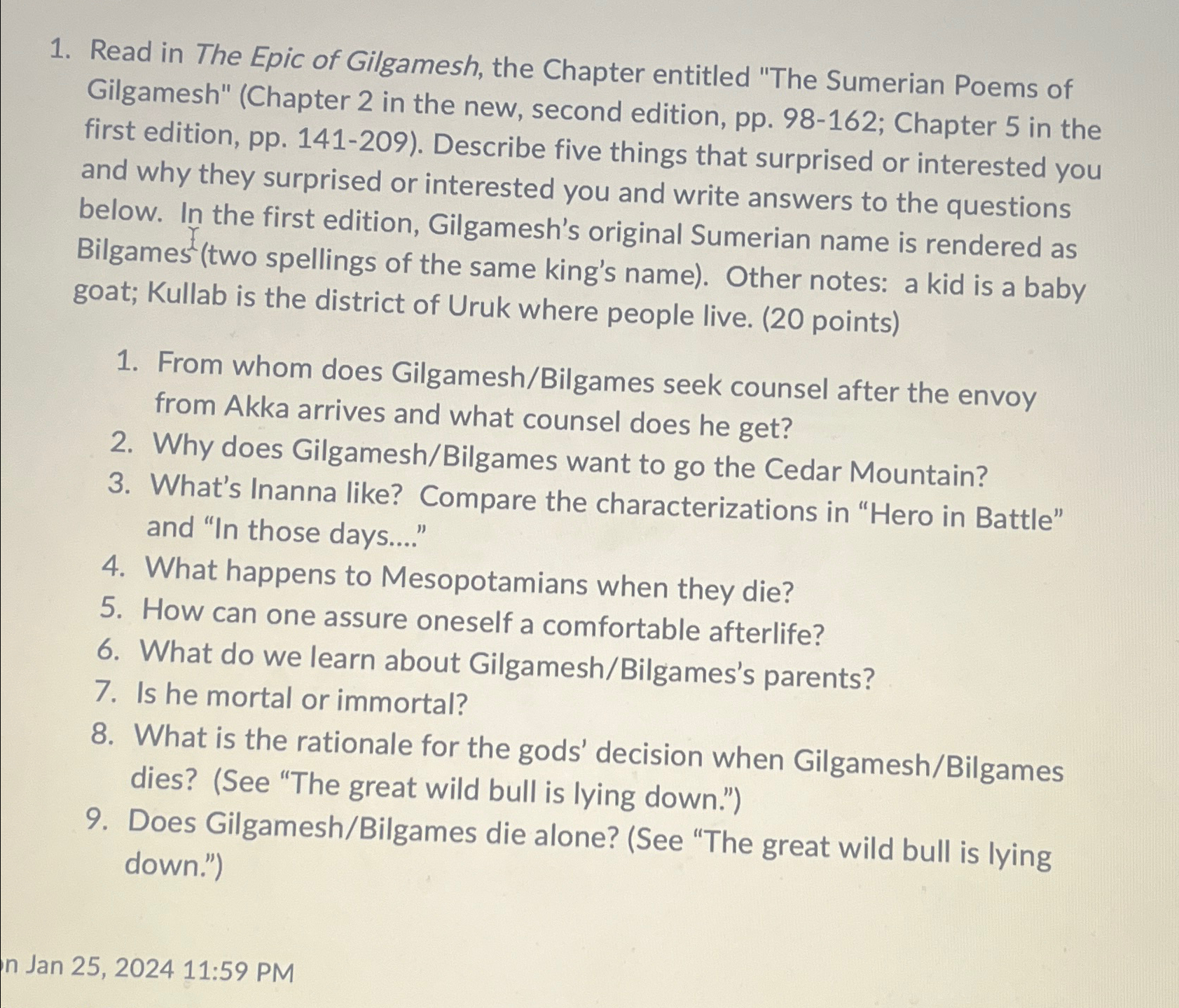Solved Read in The Epic of Gilgamesh, the Chapter entitled | Chegg.com