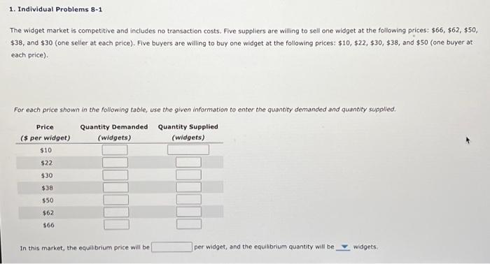 Solved 1. Individual Problems 8-1 The widget market is | Chegg.com