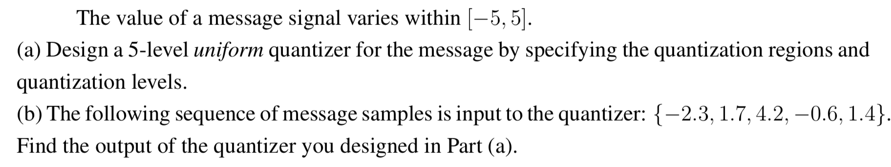 Solved The value of a message signal varies within -5,5.(a) | Chegg.com