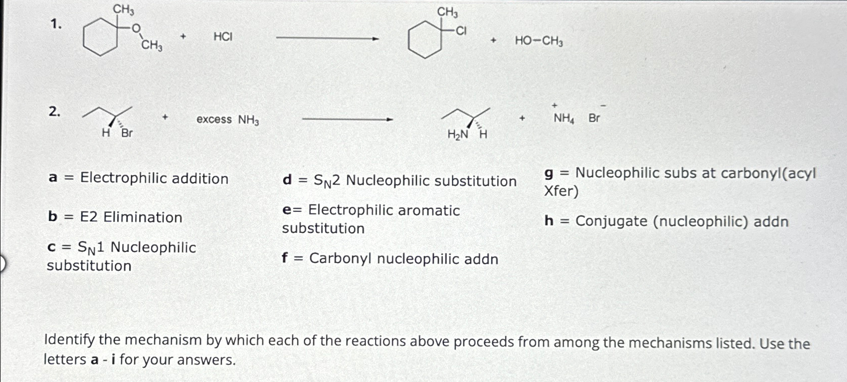 Solved a= ﻿Electrophilic additiond =SN2 ﻿Nucleophilic | Chegg.com