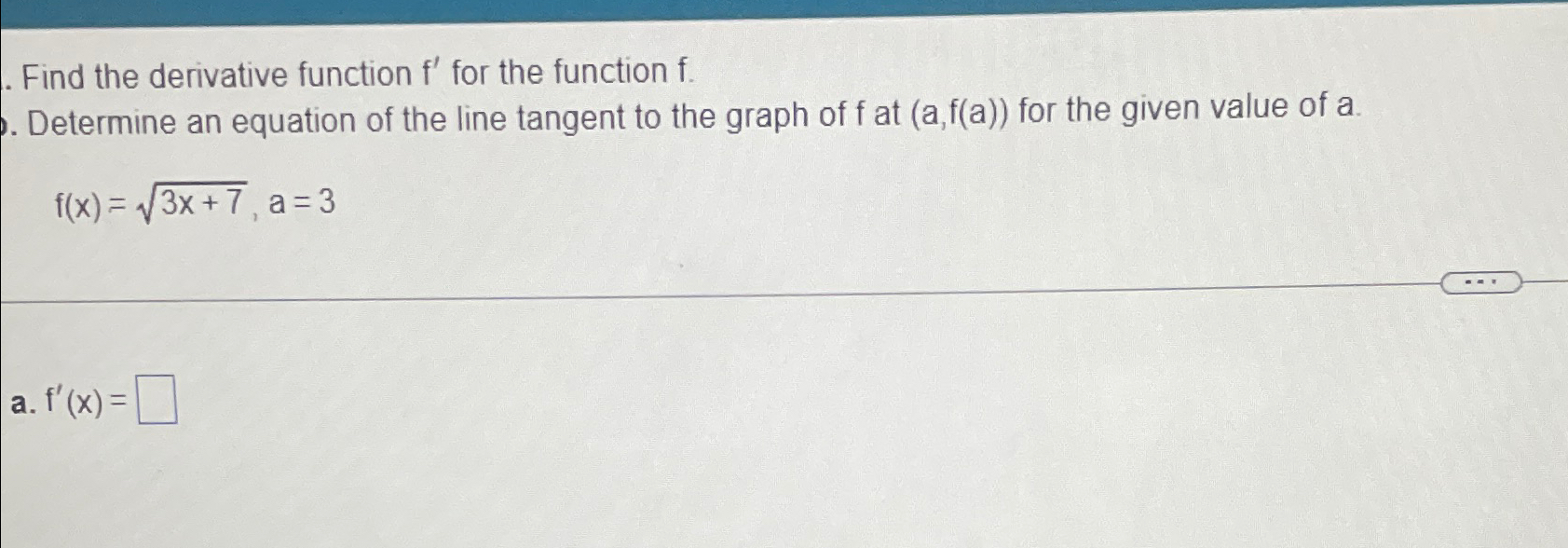 Solved Find the derivative function f' ﻿for the function | Chegg.com