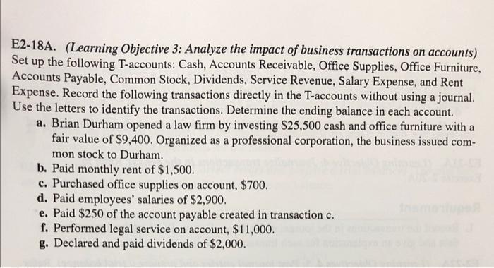 Solved E2-18A. (Learning Objective 3: Analyze the impact of | Chegg.com
