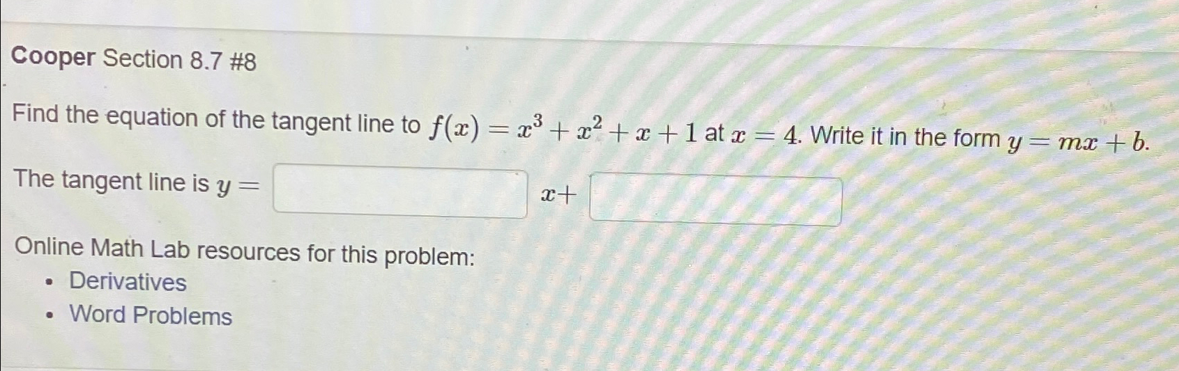 Solved Cooper Section 8.7 ﻿#8Find the equation of the | Chegg.com