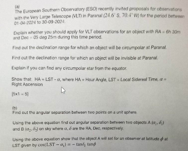 Solved Find Out The Angular Separation Between Two Points On 2729
