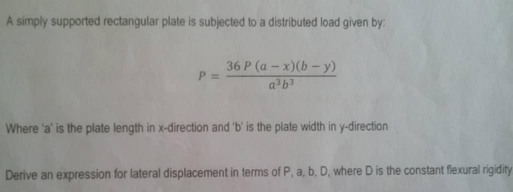 Solved A simply supported rectangular plate is subjected to | Chegg.com