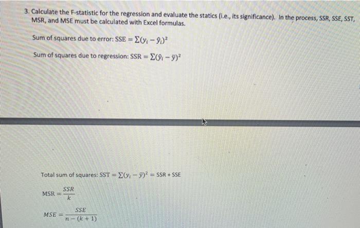 Solved 3. Calculate the F-statistic for the regression and | Chegg.com