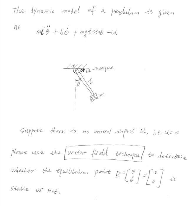 Solved The dynamic model of a pendulum is given as | Chegg.com