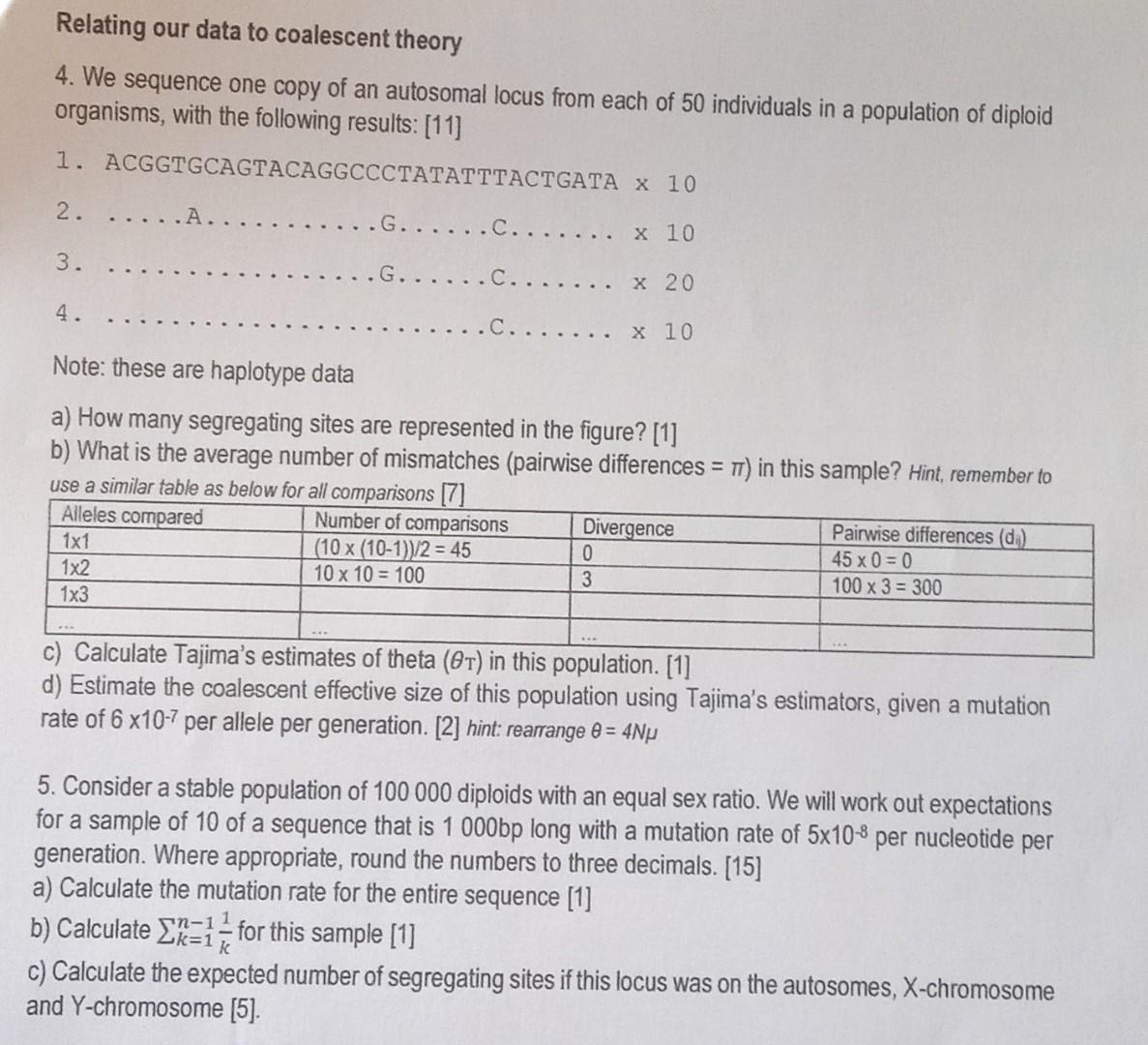 we sequence one copy of an autosomal locus feom each | Chegg.com
