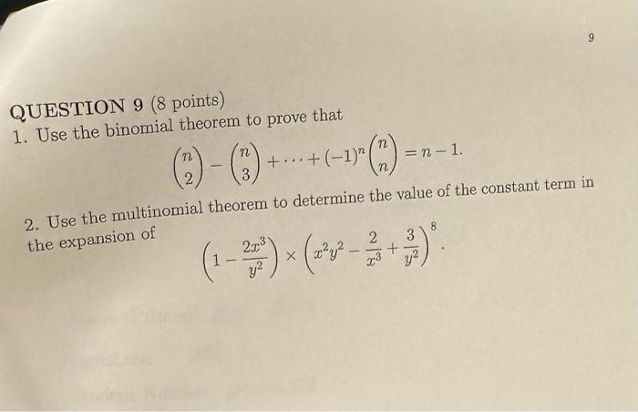 Solved QUESTION 9 (8 points) 1. Use the binomial theorem to | Chegg.com