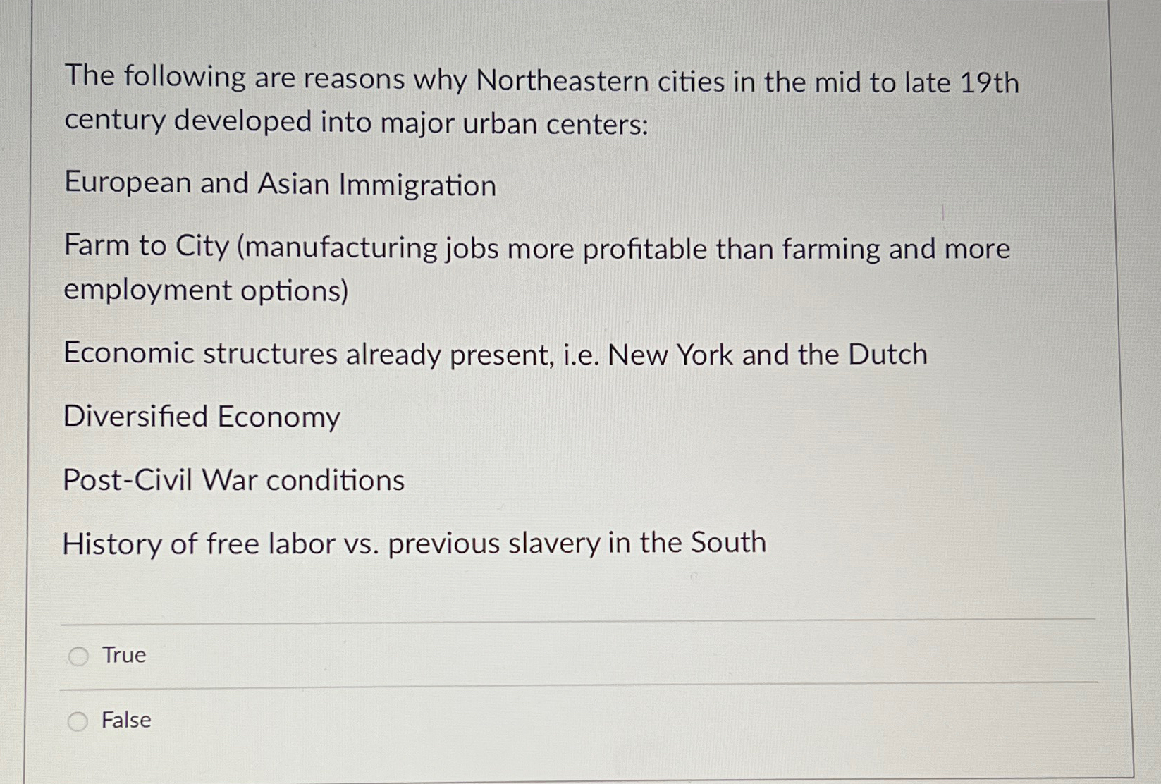 Solved The following are reasons why Northeastern cities in | Chegg.com