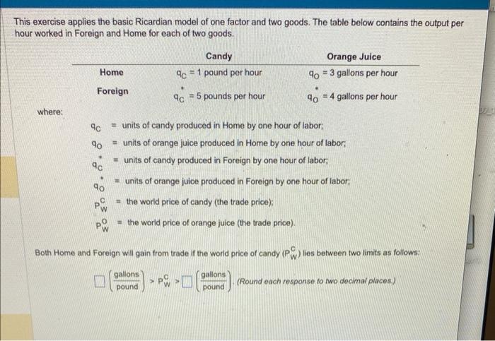 Solved This exercise applies the basic Ricardian model of | Chegg.com
