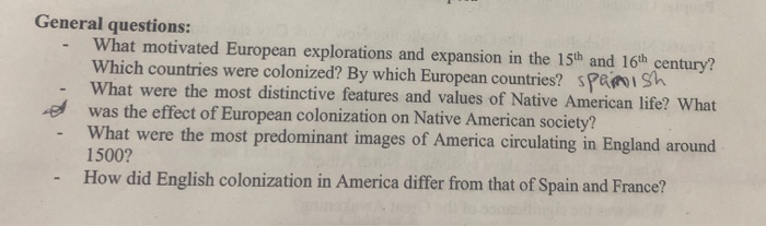 General questions: - What motivated European | Chegg.com