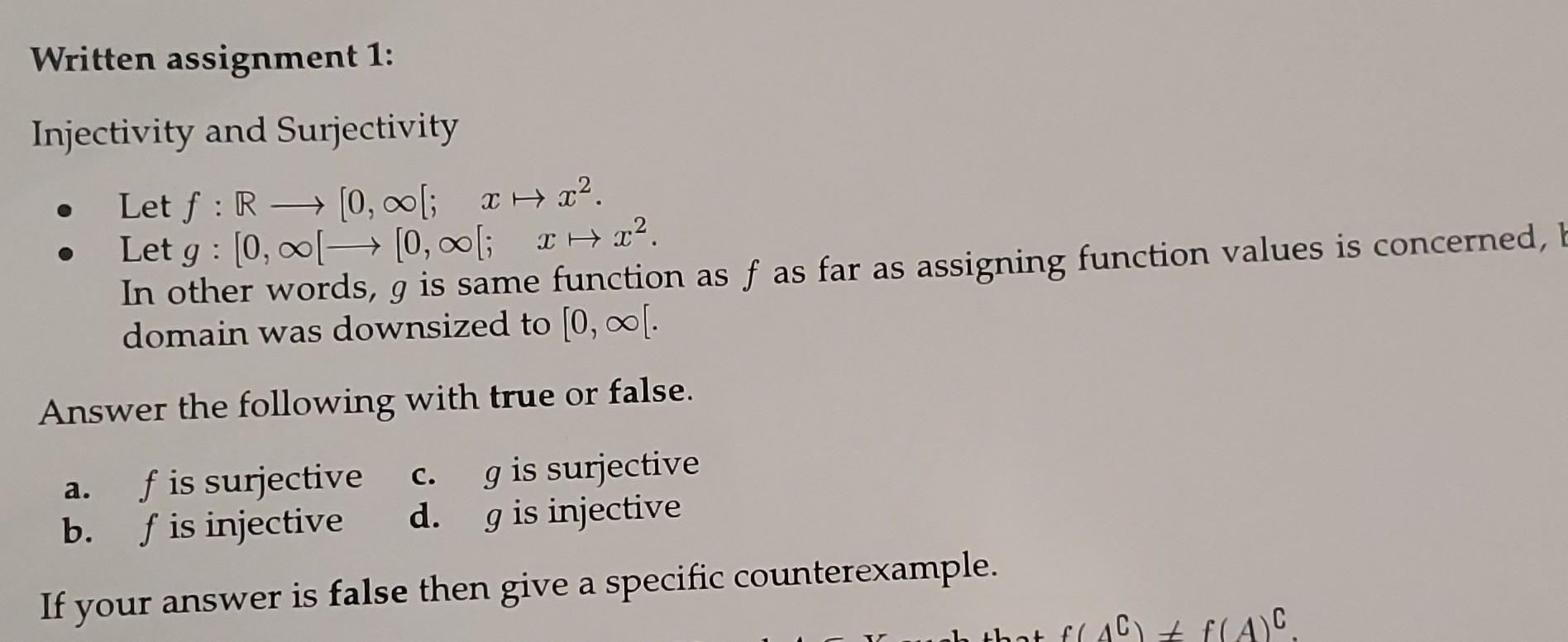 Solved Written assignment 1: Injectivity and Surjectivity T | Chegg.com