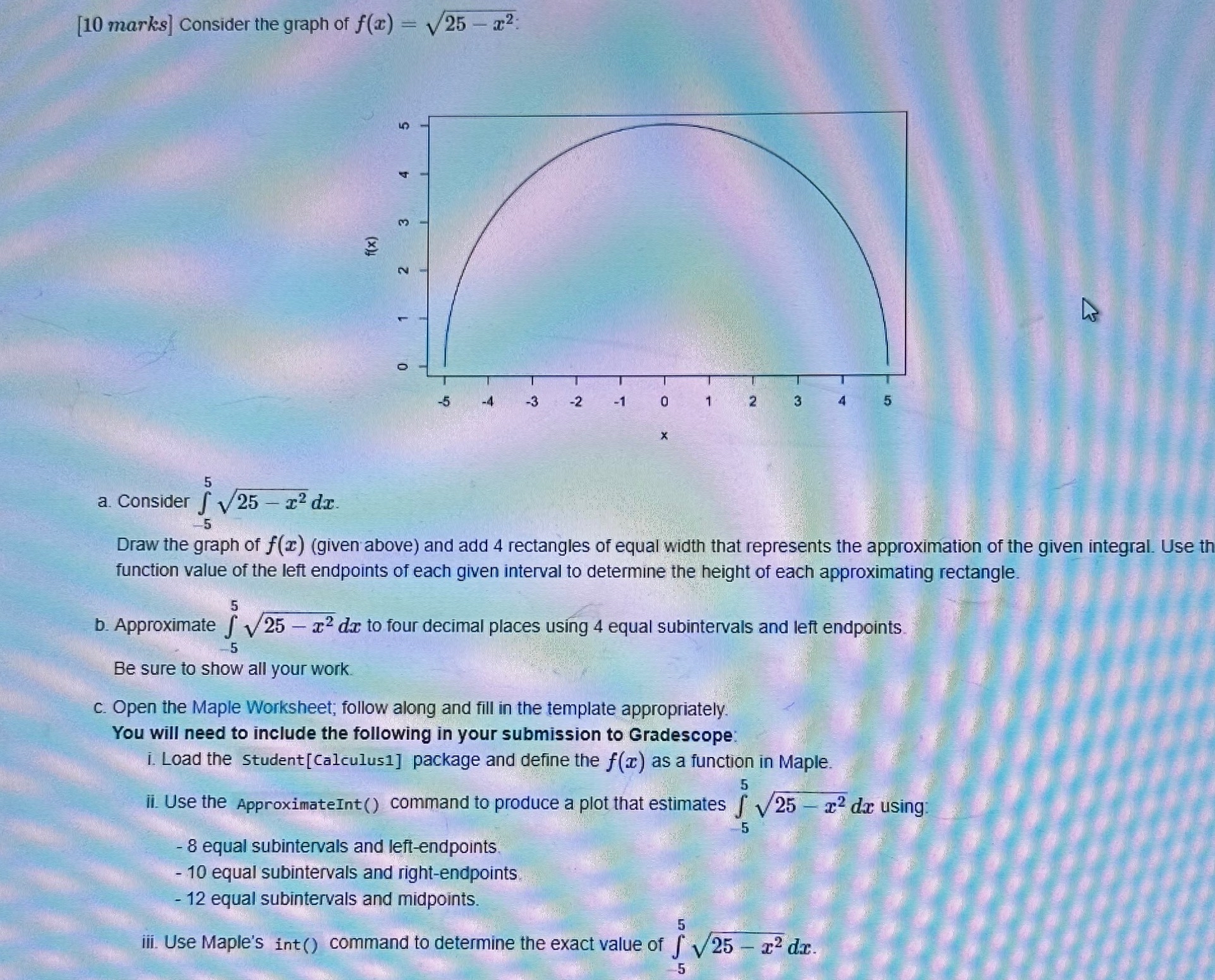 Solved [10 ﻿marks] ﻿Consider the graph of f(x)=25-x22a. | Chegg.com