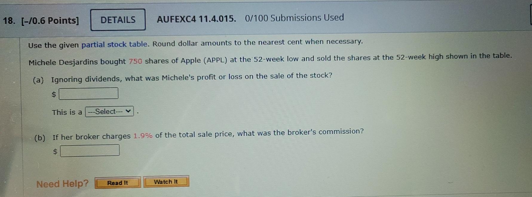 Solved 18. [-/0.6 Points) DETAILS AUFEXC4 11.4.015. 0/100 | Chegg.com