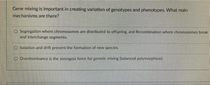 Solved Gene mixing is important in creating variation of | Chegg.com