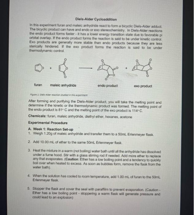 Diels-Alder Cycloaddition . furan maleic anhydride | Chegg.com