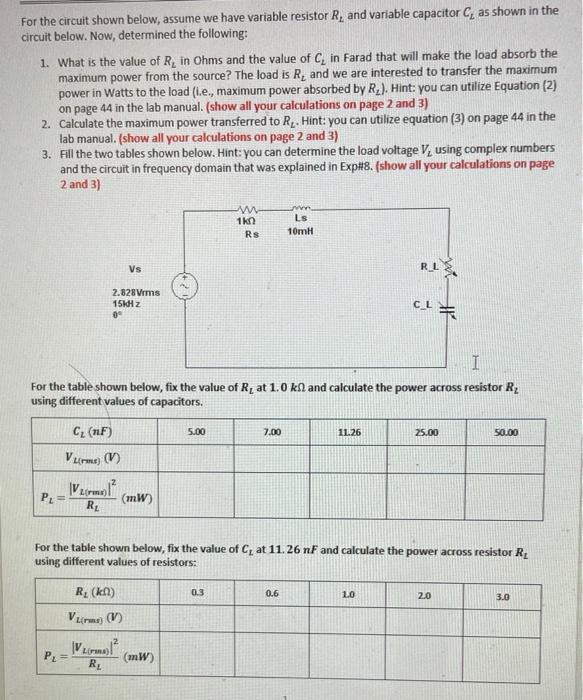Solved For the circuit shown below, assume we have variable | Chegg.com
