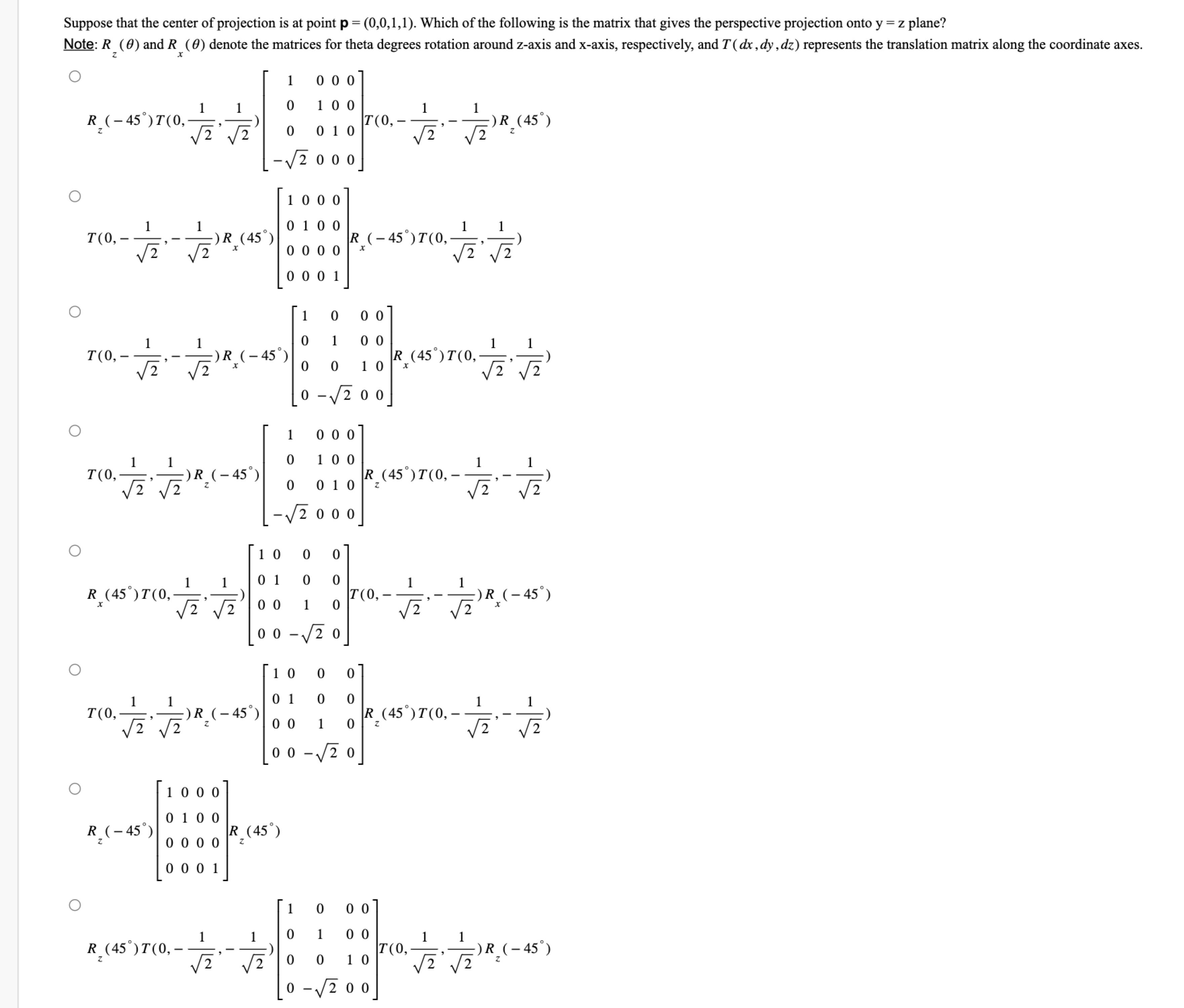 Suppose that the center of projection is at point | Chegg.com