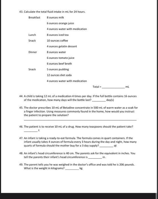 Conversions: Metric, Apothecary, and Household | Chegg.com