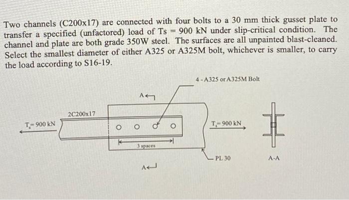 Solved Two channels (C200x17) are connected with four bolts | Chegg.com