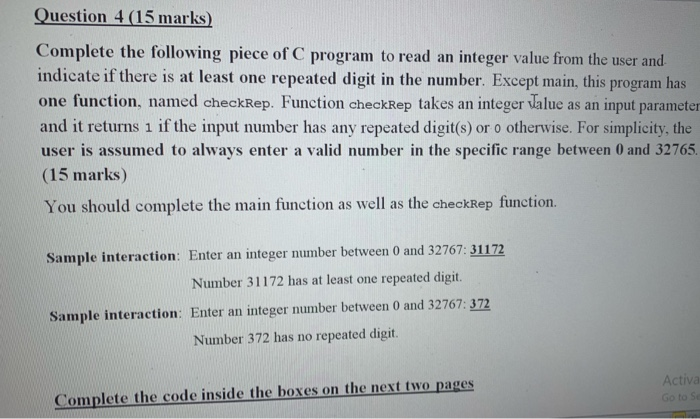 Solved Question 2 (6 marks) Write a C function named is | Chegg.com
